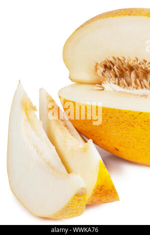 Sliced melon with many seeds over white background Stock Photo - Alamy