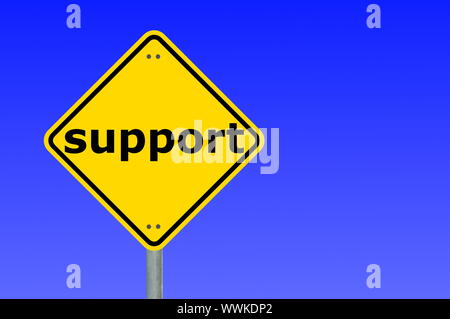 yellow road sign with support showing assistance concept Stock Photo ...