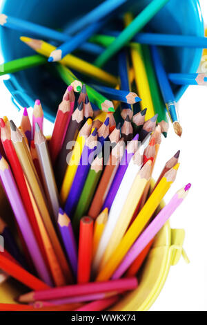 Colorful pencils in storage buckets Stock Photo - Alamy