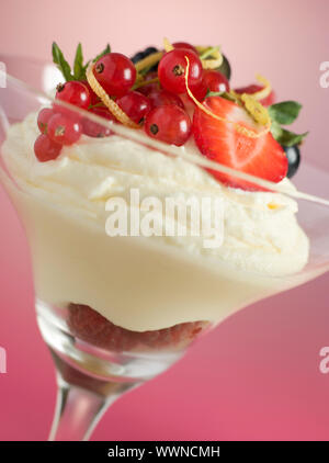 Raspberry syllabub Fruit and cream dessert Stock Photo - Alamy