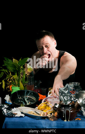 Messy dining room, table with plate and glasses after lunch Stock Photo ...