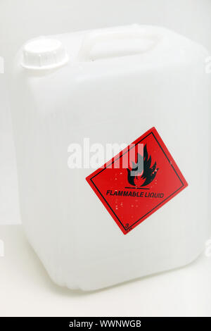 Hazard warning label on bottle of bleach sodium hypochlorite hydroxide ...