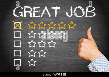 Good job - thumbs up blackboard concept. Close up of woman giving hand ...