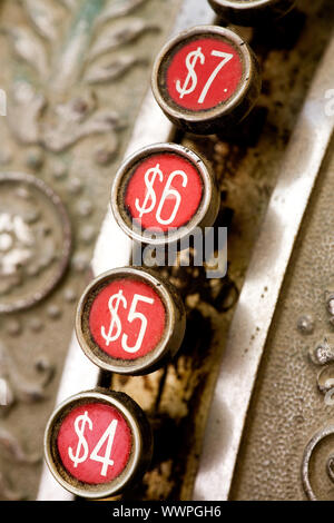 A detail of a vintage dirty cash register Stock Photo - Alamy