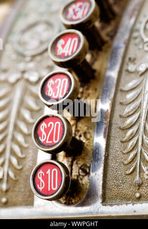A detail of a vintage dirty cash register Stock Photo - Alamy