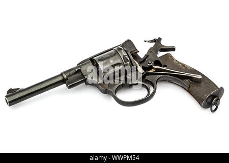 Disassembled revolver, pistol mechanism, isolated on white background ...