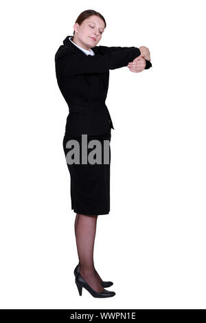 Businesswoman hugging an invisible object Stock Photo - Alamy