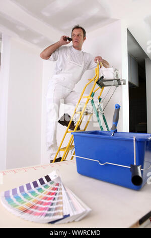 female painter making a call Stock Photo - Alamy