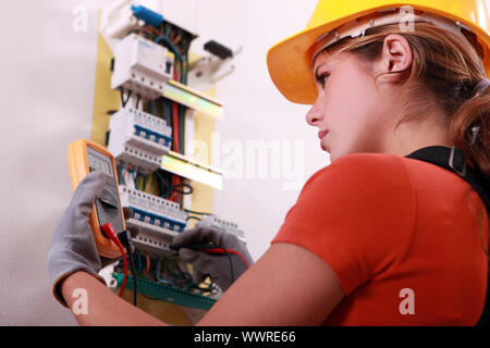 woman measuring electrical current Stock Photo - Alamy