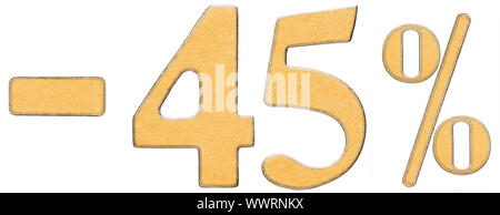 Percent off. Discount. Minus 45, forty five percent, numerals isolated ...