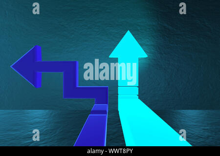 Road arrows at crossroads in difficult choice concept - 3d rende Stock ...