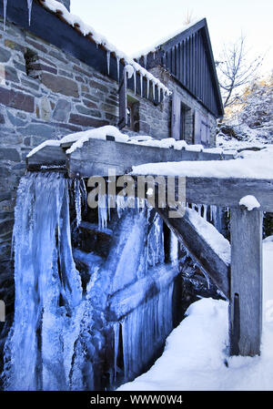 old oil mill in winter, Nachrodt-Wiblingwerde, Sauerland, North Rhine ...
