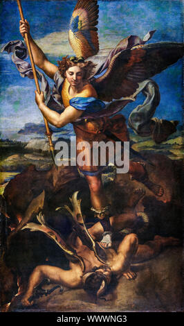 Saint Michael Vanquishing Satan, 1518. Artist: Raphael (1483-1520 Stock ...