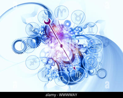 Background design of Zodiac symbols, gears, lights and abstract design ...