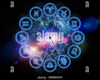 Background design of Zodiac symbols, gears, lights and abstract design ...