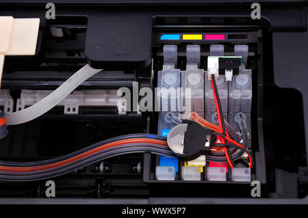 printer and continuous ink supply system on a white background Stock ...