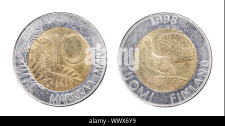 Finnish 10 Markka, Marks coin from 1998 isolated on white Stock Photo ...