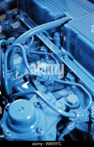 Detail of a new blue 60hp marine diesel engine Stock Photo - Alamy