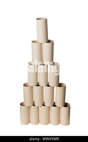 Empty toilet paper rolls arranged as a pyramid Stock Photo - Alamy