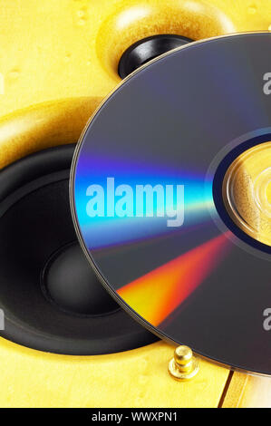 Wood hi-fi Loudspeaker and cd on the top Stock Photo - Alamy