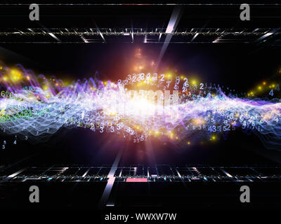 Arrangement of abstract sine waves, numbers and design elements on the ...