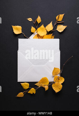envelope letter on autumn leaves background. Template. Backdrop. Mockup ...