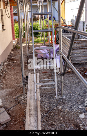 Close up of building scaffolding and ladder Stock Photo - Alamy