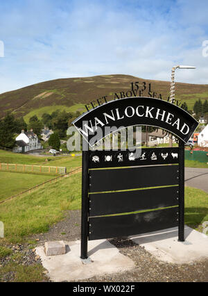 Wanlockhead village sign, Scotlands highest village. Dumfries and ...