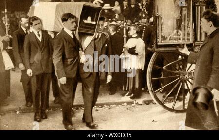 Men carrying coffin from church presumably a victim of the SS Mohegan ...