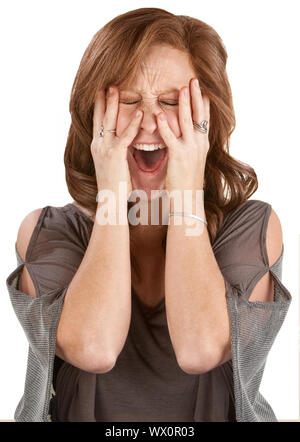 Paranoia. Woman screaming on white background, glitch effect Stock ...