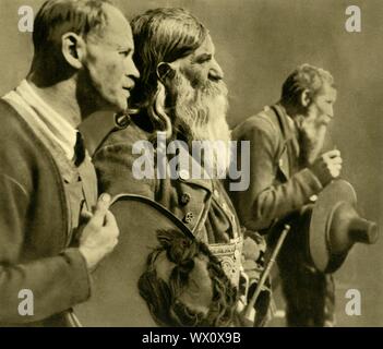 Men wearing traditional Tyrolean clothes, gathering before ceremony at ...