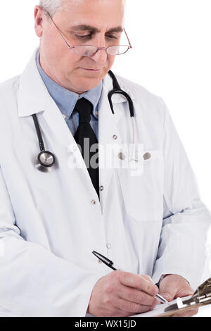 Doctor making his notes over white background Stock Photo - Alamy