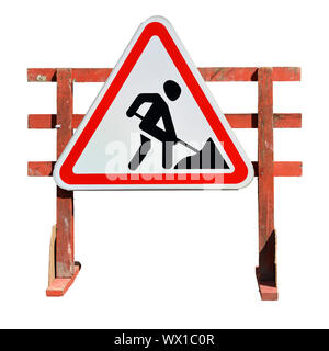 Town traffic, men at work, roadworks, road signs, outside, traffic ...