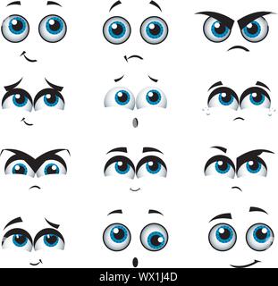 Sneaky face. Cartoon face expressions. Doodle characters mouth and eyes ...