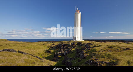 Coastal landscape with the lighthouse of Malarrif, Snæfellsjökull ...