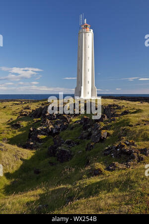 Coastal landscape with the lighthouse of Malarrif, Snæfellsjökull ...