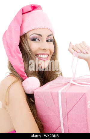 picture of happy santa helper with gift box Stock Photo - Alamy