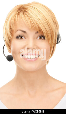 bright picture of friendly female helpline operator Stock Photo - Alamy