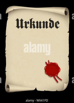 Old paper diploma or certificate parchment with wax seal isolated Stock ...