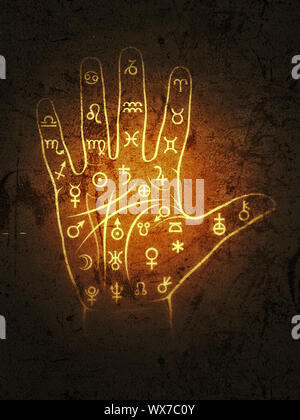 Chiromancy And Palmistry (Chart with signs and symbols Stock Photo - Alamy