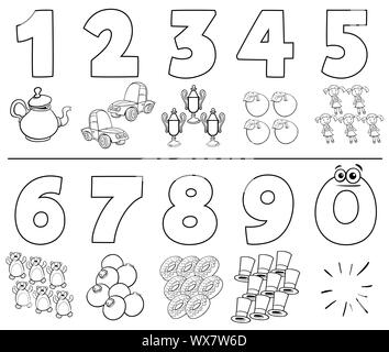cartoon numbers set coloring book with insects Stock Photo - Alamy