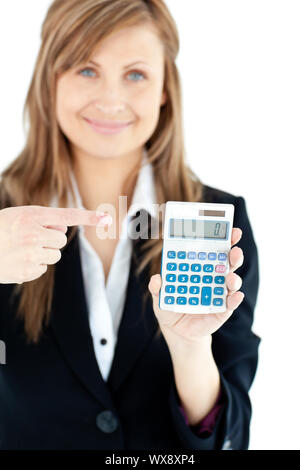 Woman Smiling Happiness Accounting Calculate Concept Stock Photo - Alamy