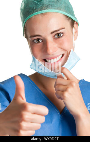 Female Surgeon smiling and giving a thumbs up Stock Photo - Alamy