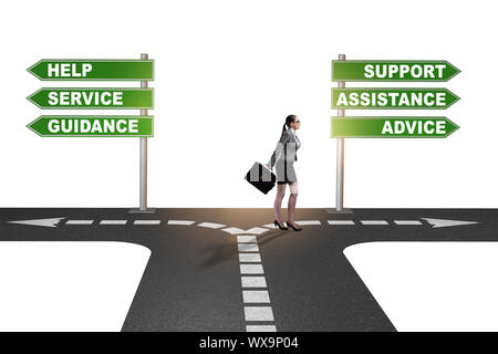 Businesswoman having hard choice standing at crossroads Stock Photo - Alamy