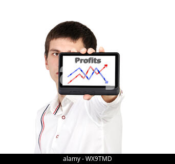 digital tablet with scheme profits in hand Stock Photo - Alamy