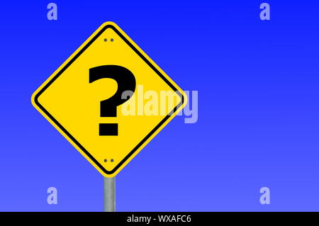 interrogation mark on yellow road sign and copyspace Stock Photo - Alamy