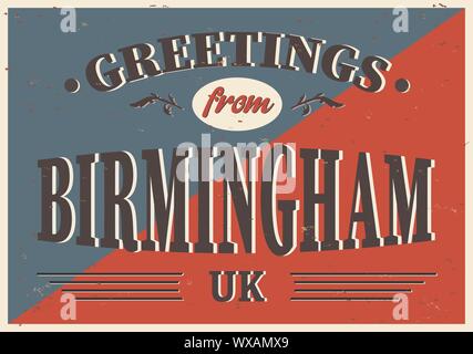 Greetings from Birmingham vintage rusty metal sign on a white ...
