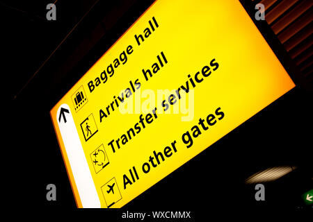 Airport arrival sign and transfer sign - flight arrival and transfer ...