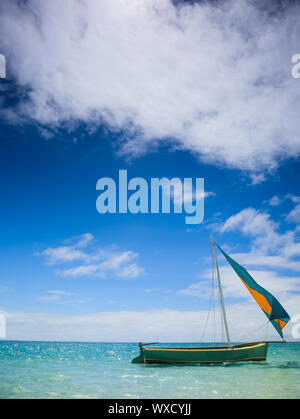 Mauritian wooden boat called Pirogue, regatta, Mauritius, Indian Ocean ...