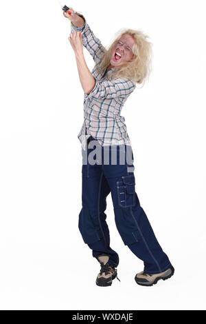 Woman getting an electric shock Stock Photo - Alamy